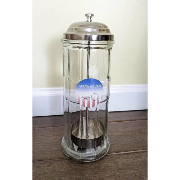 Kitchen | Vintage Reproduction Clear Glass Barber Comb Straw Holder Jar ...